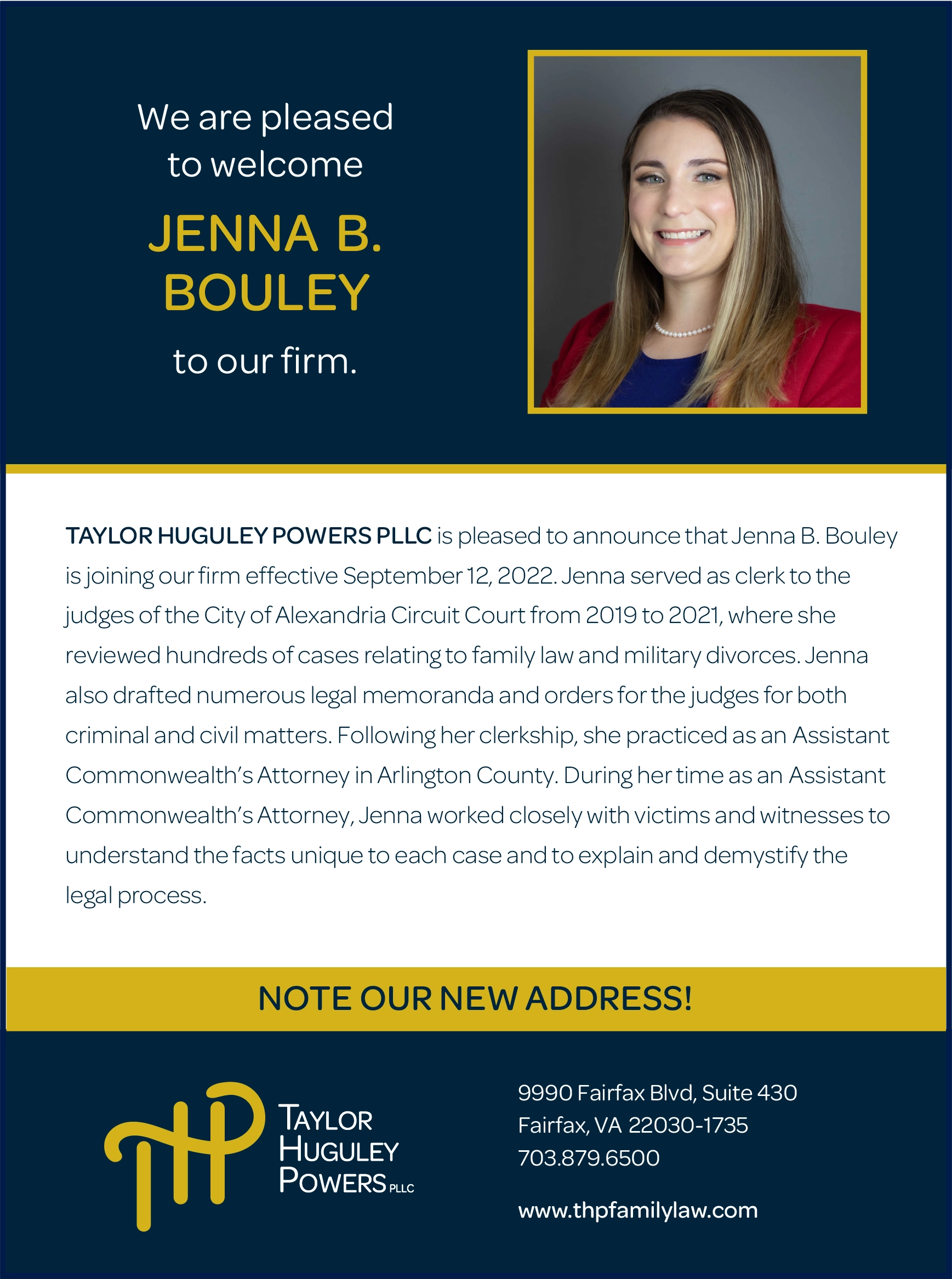 Welcome Jenna!!! - Taylor Huguley Powers PLLC